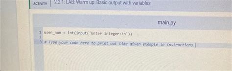 solved 2 2 1 lab warm up basic output with variables