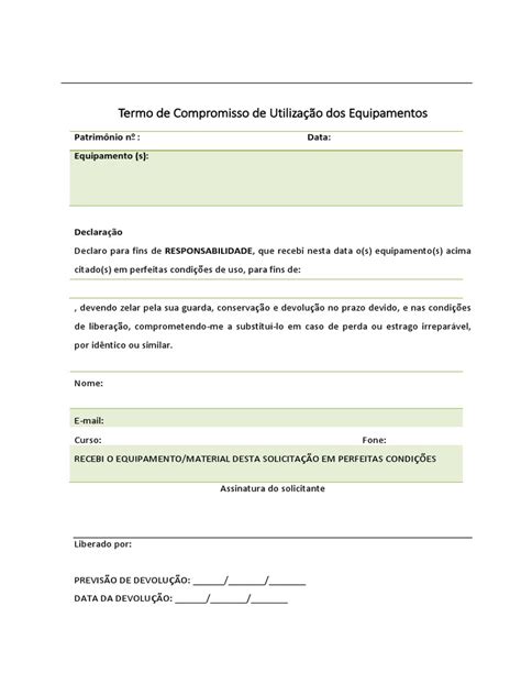Modelo De Termo De Responsabilidade Valormodelo De Termo De Uso De Imagem