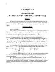 Physics Lab Report Resistors In Series And Parallel Connections Docx Lab Report