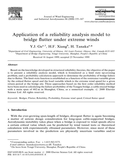 Application Of A Reliability Analysis Model To Bridge Flutter Under Extreme Winds Pdf