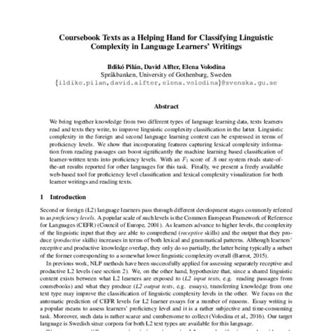 Coursebook Texts As A Helping Hand For Classifying Linguistic Complexity In Language Learners