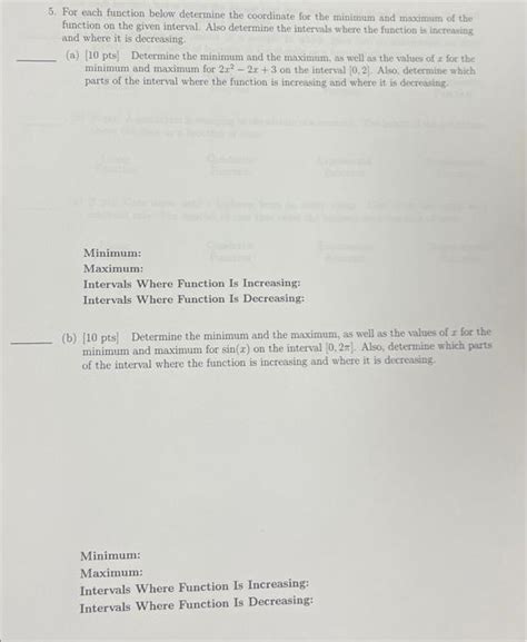 Solved 5 For Each Function Below Determine The Coordinate