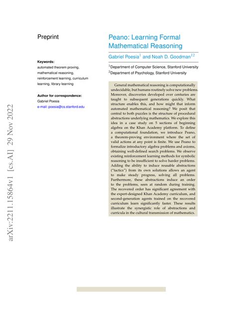 Pdf Peano Learning Formal Mathematical Reasoning