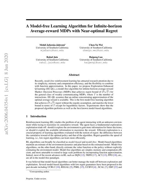 A Model Free Learning Algorithm For Infinite Horizon Average Reward