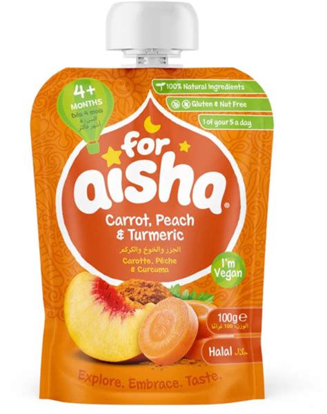 For Aisha Carrot Peach And Turmeric Vegetable Puree 100g 4m Nahdi