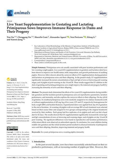 Pdf Live Yeast Supplementation In Gestating And Lactating Primiparous