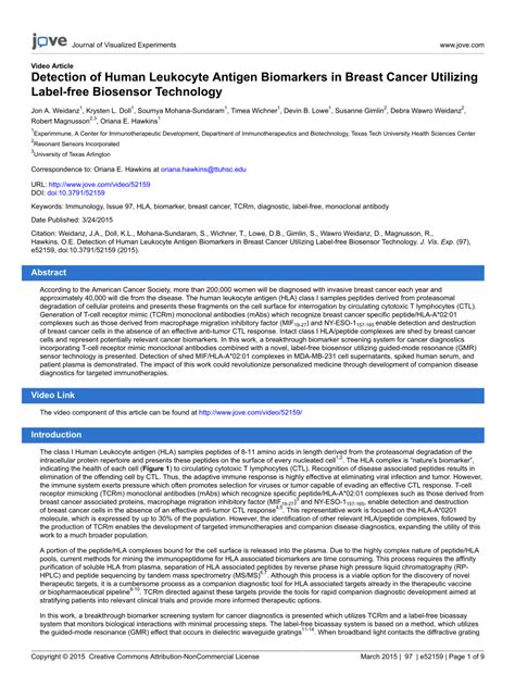 Pdf Detection Of Human Leukocyte Antigen Biomarkers In Breast Cancer