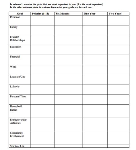 Free 9 Sample Goal Planning Templates In Pdf Ms Word
