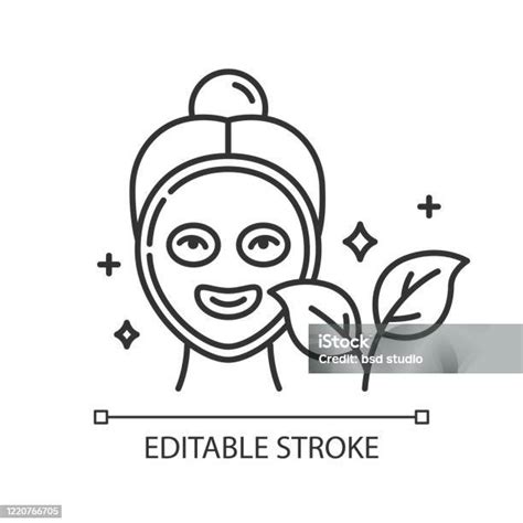 얼굴 마스크 선형 아이콘입니다 스킨케어 루틴 미용 제품 얼굴 치유 치료 유기 화장품 가는 선 그림입니다 등고선 기호입니다 벡터 절연 윤곽선 도면 편집 가능한 스트로크 0명에