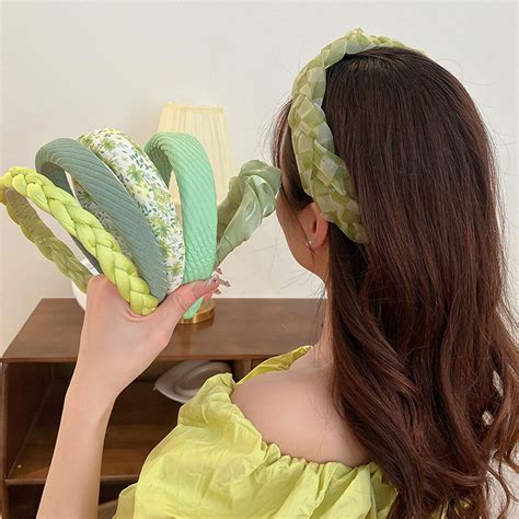 예쁜 그린 컬러 패브릭 6종 헤어밴드 귀여운 머리띠 엔틱 무지 넓은 패션 여자 포인트 베이 홈플러스 택배배송