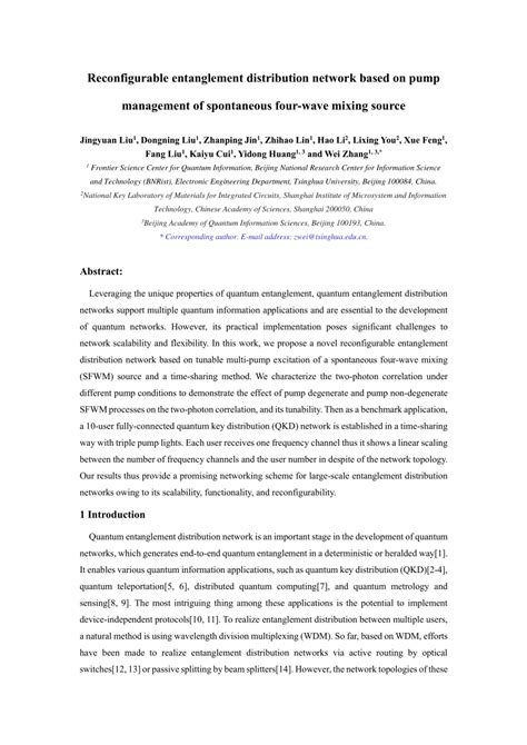 Pdf Reconfigurable Entanglement Distribution Network Based On Pump Management Of Spontaneous