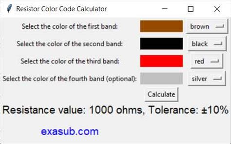 How To Create A Resistor Color Code Calculator With Gui Using Tkinter In Python Exasub