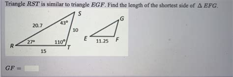 Solved Triangle Rst Is Similar To Triangle Egf Find The