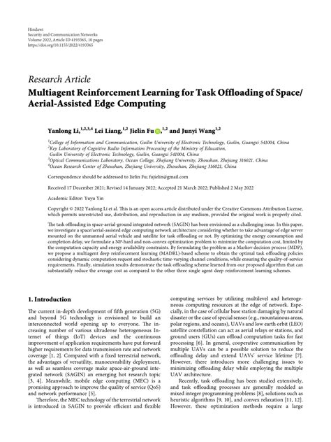 Pdf Multiagent Reinforcement Learning For Task Offloading Of Spaceaerial Assisted Edge Computing