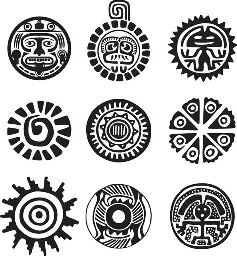 Vector Monochrome Set Of Native American Indian National Symbols