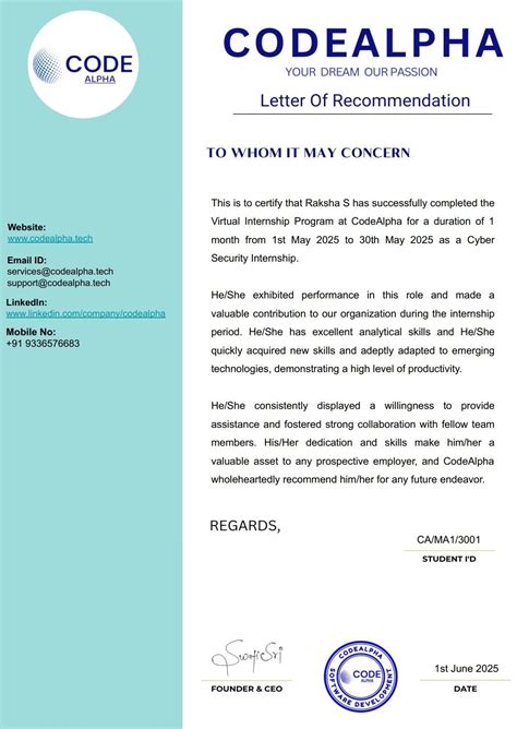 Cybersecurity Networking Codealpha Internship Securecoding Raksha S