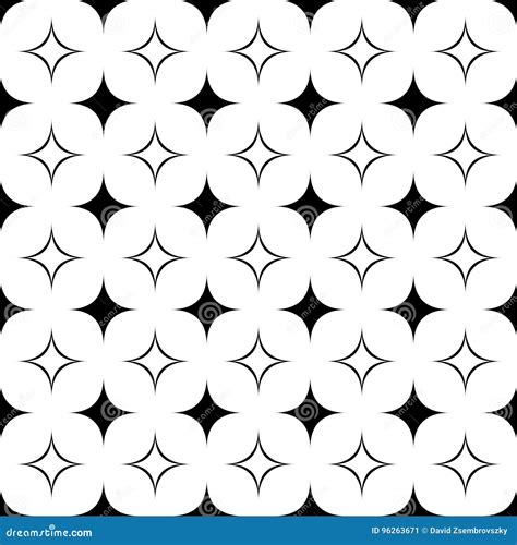 Monochrome Seamless Geometrical Star Pattern Vector Background