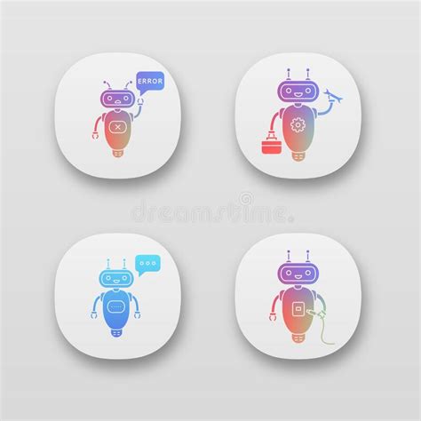 Chatbot Avatar Chat Bot Head With Different Emotions And Symbols On Face Stock Vector