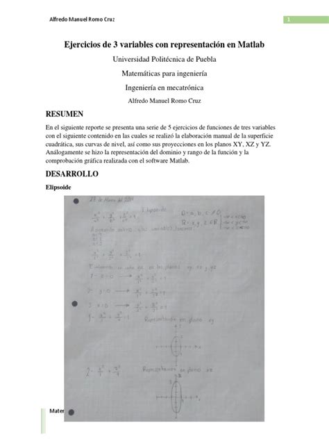 2 Ec Ejercicios De 3 Variables Con Representación En Matlab Pdf