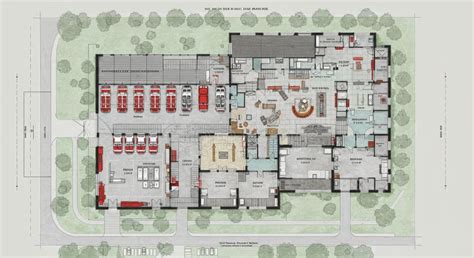 Floor Plan Of A Fire Station Featuring A Large Garage Area Housing