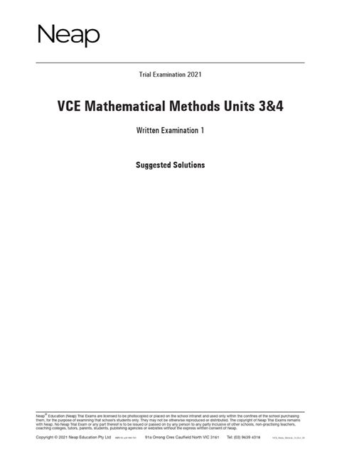 Vce Mathematical Methods Units 3and4 Exam 1 Suggested Solutions Booklet