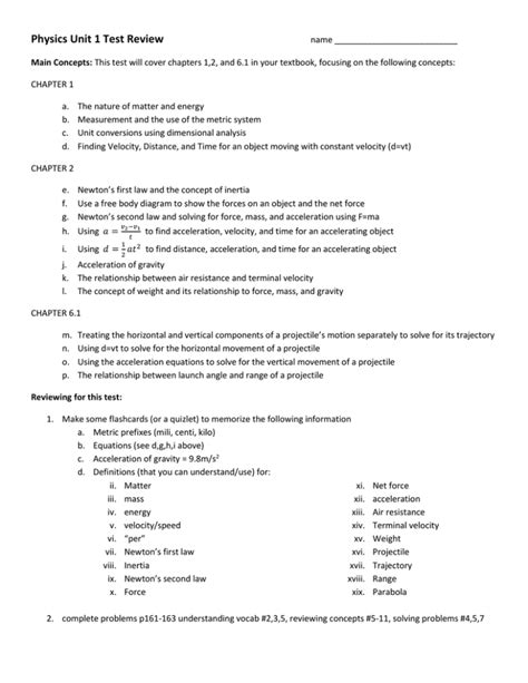 Physics Unit 1 Test Review