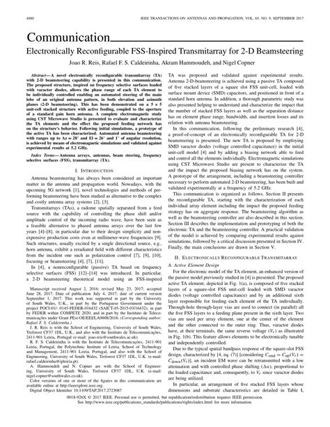 Pdf Electronically Reconfigurable Fss Inspired Transmitarray For Two