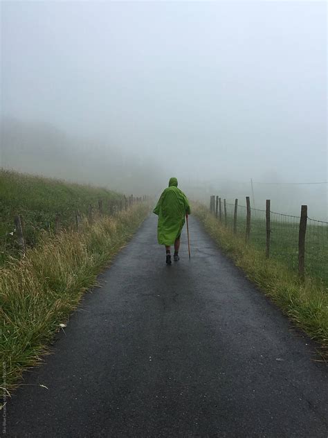 Back View Of An Hiker Walking Under The Rain By Stocksy Contributor Sky Blue Creative Stocksy