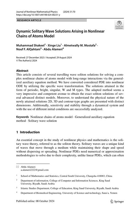 Pdf Dynamic Solitary Wave Solutions Arising In Nonlinear Chains Of