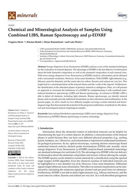 Pdf Chemical And Mineralogical Analysis Of Samples Using Combined Libs Raman Spectroscopy And