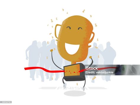 승리의 개념 컵 메달 생활 만화 승리 결승 주자 Sillhouette 배경에서 Selebration 점프 나뭇결 빈티지 플랫 스타일 벡터 일러스트 레이 션 강단에 대한 스톡