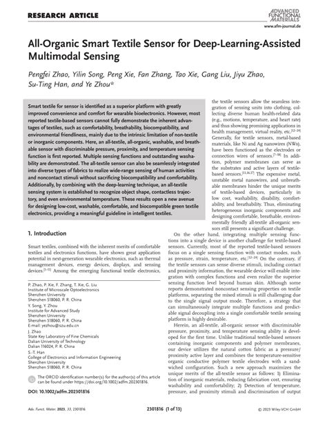 All‐organic Smart Textile Sensor For Deep‐learning‐assisted Multimodal Sensing Request Pdf