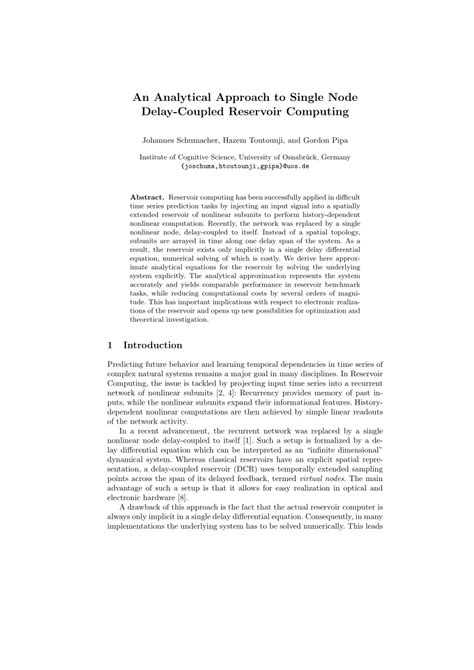 Pdf An Analytical Approach To Single Node Delay Coupled Reservoir Computing