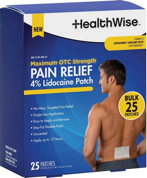 Healthwise Max Strength 4 Lidocaine Back Analgesic Patch 3 9”x5 5” 25ct Paraben Free