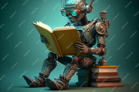 premium ai image a robot reading a book with a book on it
