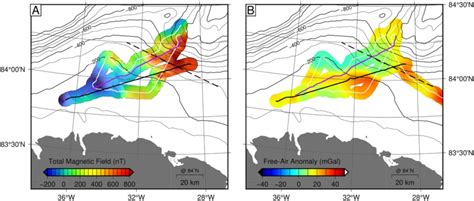A Ship Borne Total Magnetic Field And B Free Air Gravity Anomaly Data Download Scientific