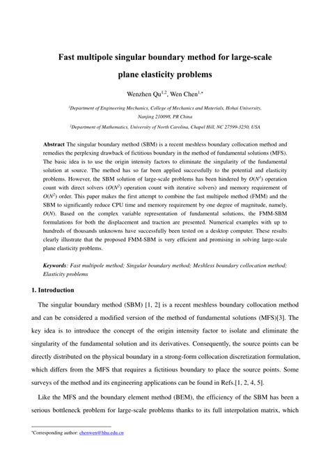Pdf Fast Multipole Singular Boundary Method For Large Scale Plane