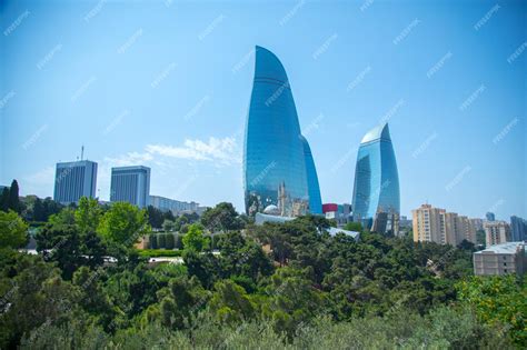 Premium Photo Baku Azerbaijan July 15 2018 View Of Flame Towers From