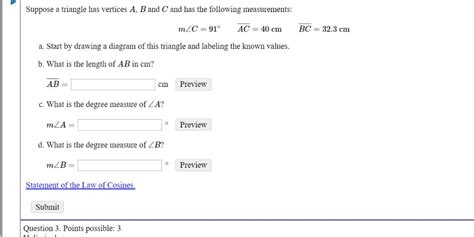 solved suppose a triangle has vertices a b and c and has