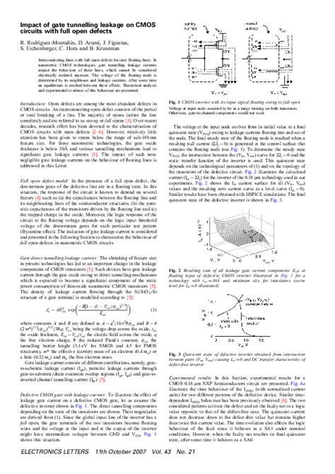 Pdf Impact Of Gate Tunnelling Leakage On Cmos Circuits With Full Open Defects