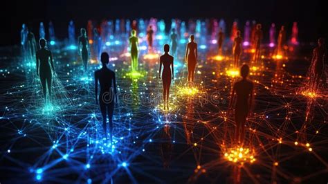 Glowing Human Figures Interconnected By A Vibrant Network Of Light Symbolizing Community And