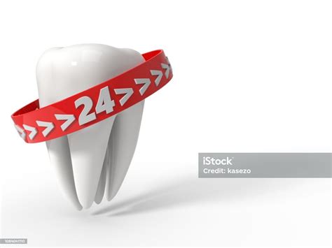 그것의 주위에 빨간 줄무늬와 함께 하얀 치아입니다 에 흰색 배경 3 차원 일러스트 레이 션 3차원 형태에 대한 스톡 사진 및 기타 이미지 Istock