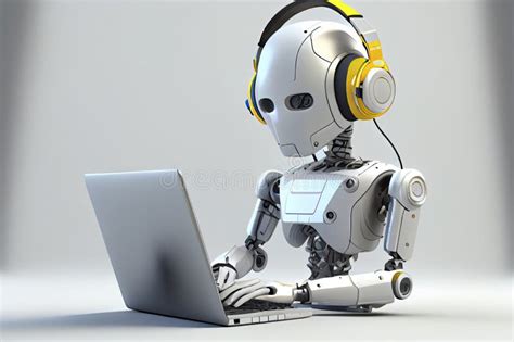 D Rendering Humanoid Robot Working With Headset And Notebook Stock Illustration Illustration