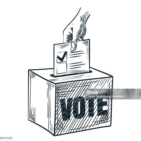 투표용지를 들고 있는 손으로 그것을 선거 투표함에 넣습니다 벡터 손으로 그린 스케치 그림입니다 투표 민주주의 개념 투표에 대한 스톡 벡터 아트 및 기타 이미지 Istock