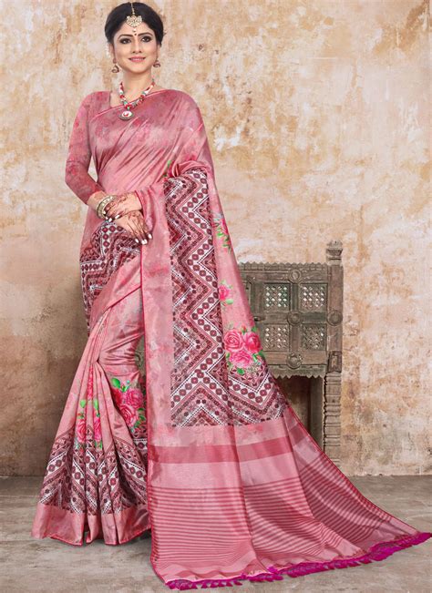 Shop Online Printed Saree Abstract Print Art Silk In Multi Colour