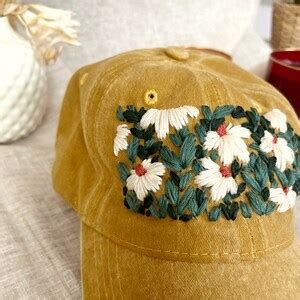 Hand Embroidered Floral Baseball Cap Yellow Daisy Cotton Hat Etsy