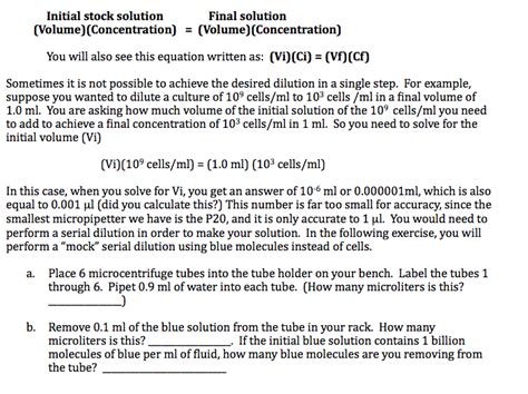 Solved Initial Stock Solution Final Solution Chegg Com