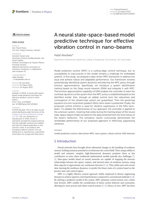 PDF A Neural State Space Based Model Predictive Technique For Effective Vibration Control In