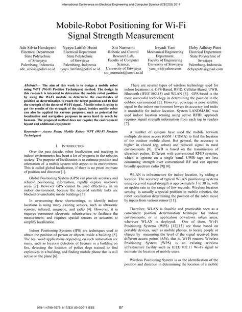 Pdf Mobile Robot Positioning For Wi Fi Signal Strength Measurement