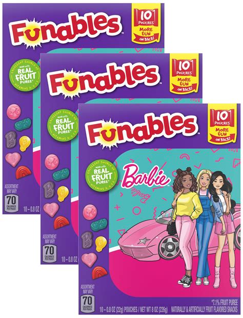 Funables Fruit Snacks Barbie Shaped Fruit Flavored Snacks 08 Ounce Pouches Pack